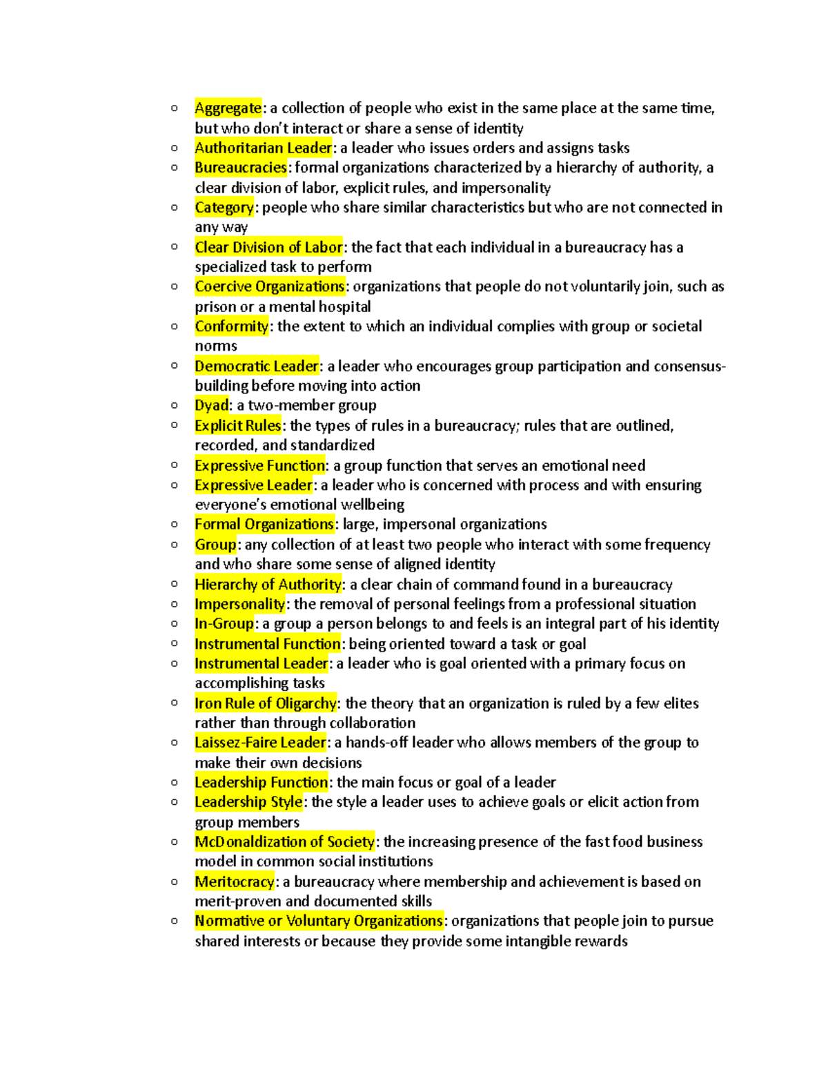 Ch. 6 - Vocab - o Aggregate: a collection of people who exist in the ...