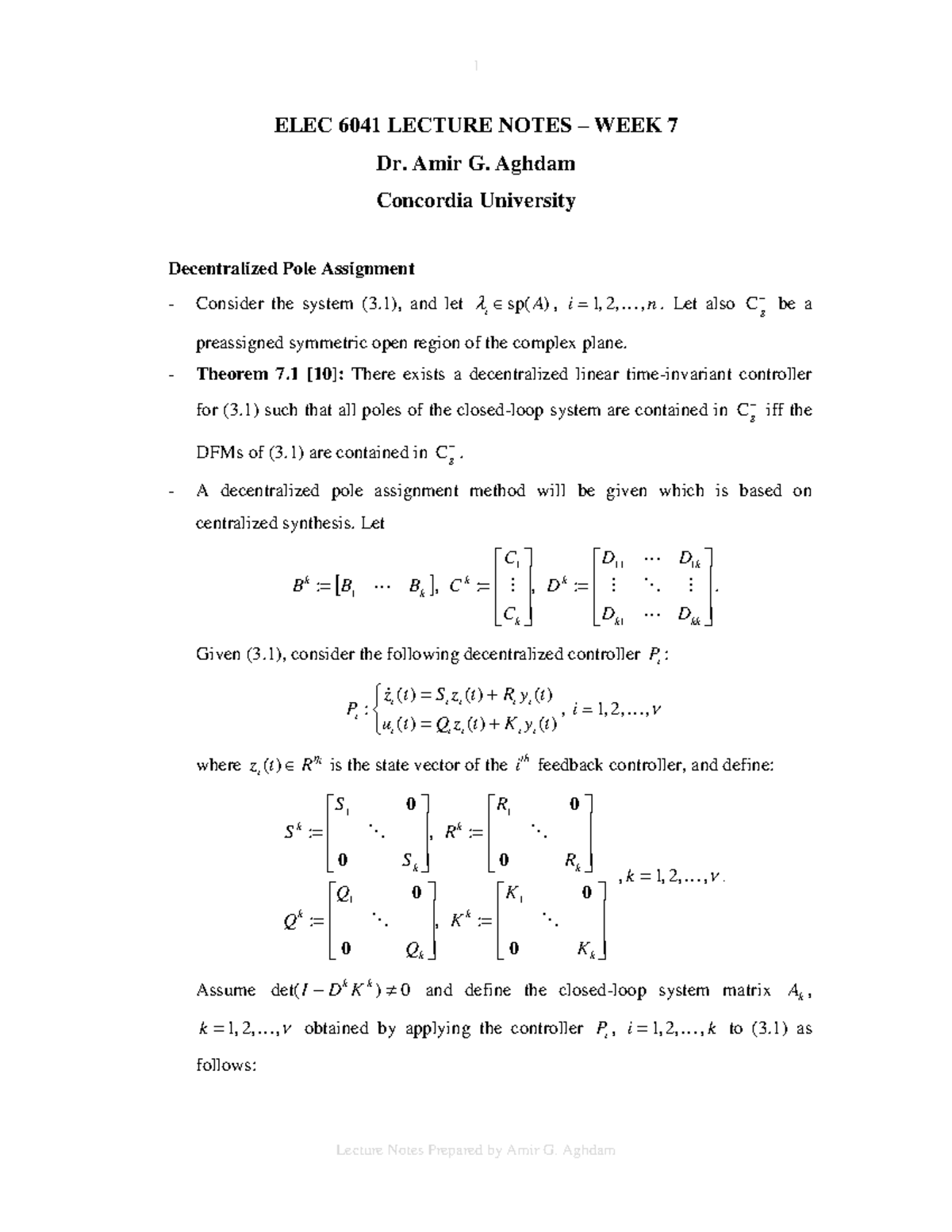 Week7 ELEC 372 - ELEC 6041 LECTURE NOTES – WEEK 7 Dr. Amir G. Aghdam ...