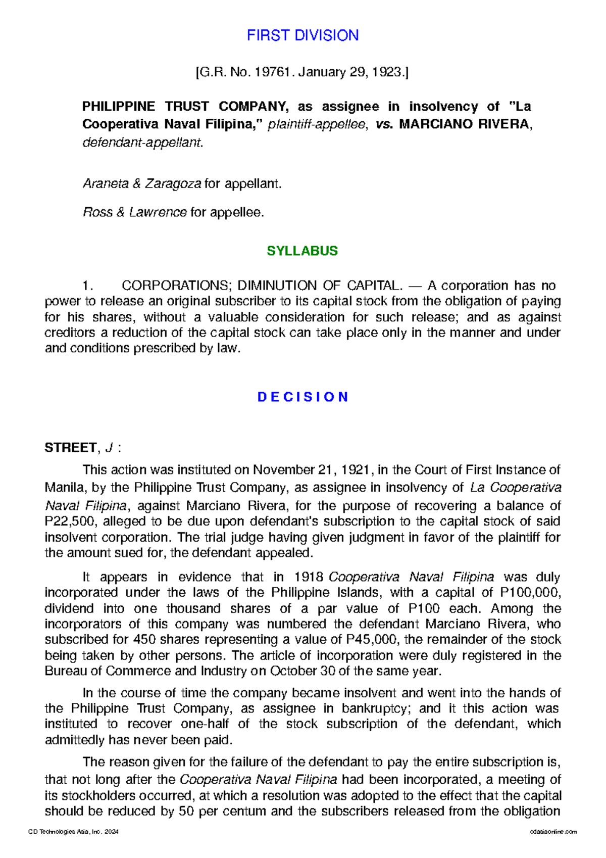 132. Philippine Trust Co. v. Rivera - FIRST DIVISION [G. No. 19761 ...