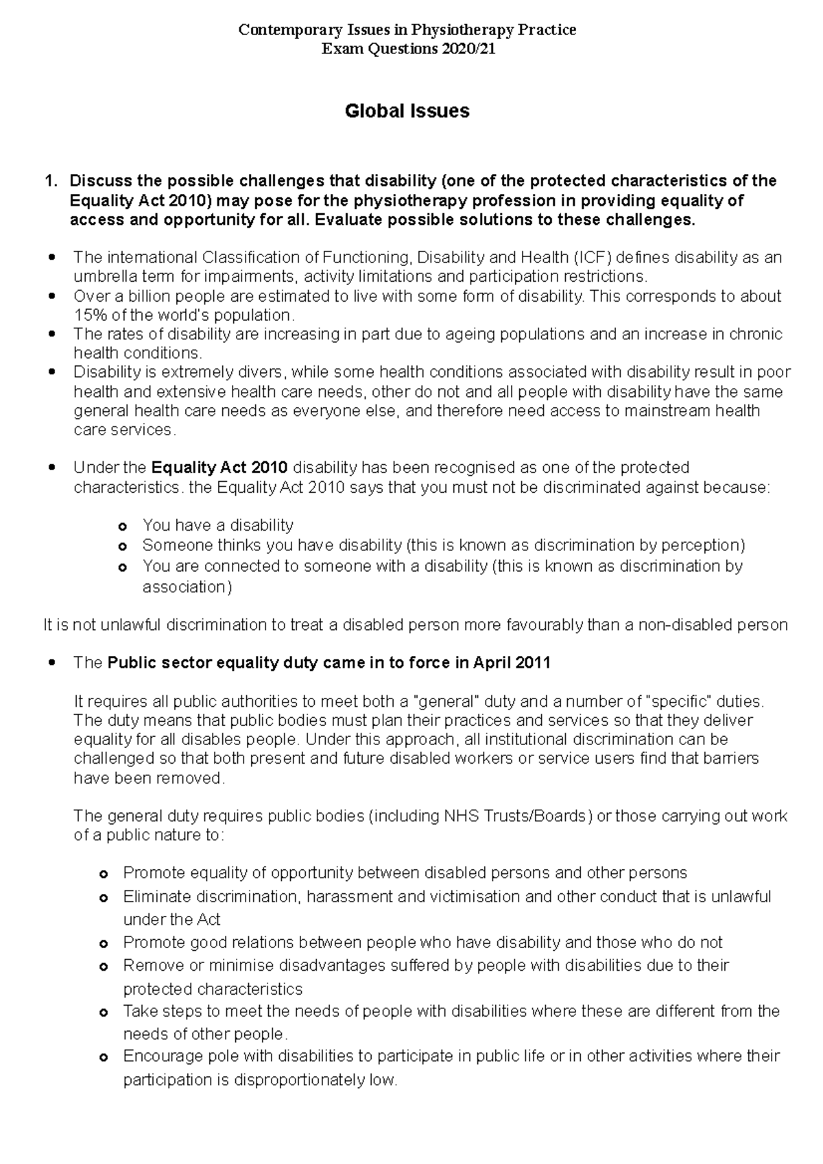 Global issues - Exam Questions 2020/ Global Issues 1. Discuss the ...