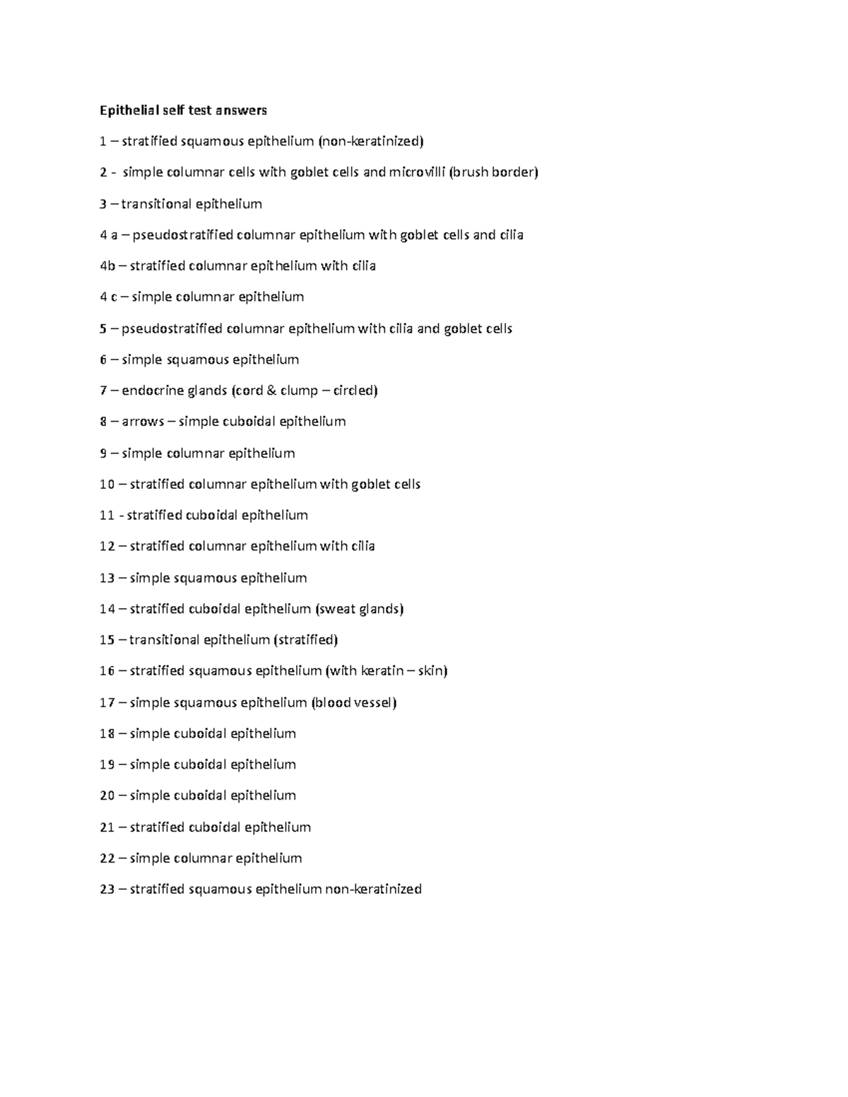 Epithelial self test answers - Studocu
