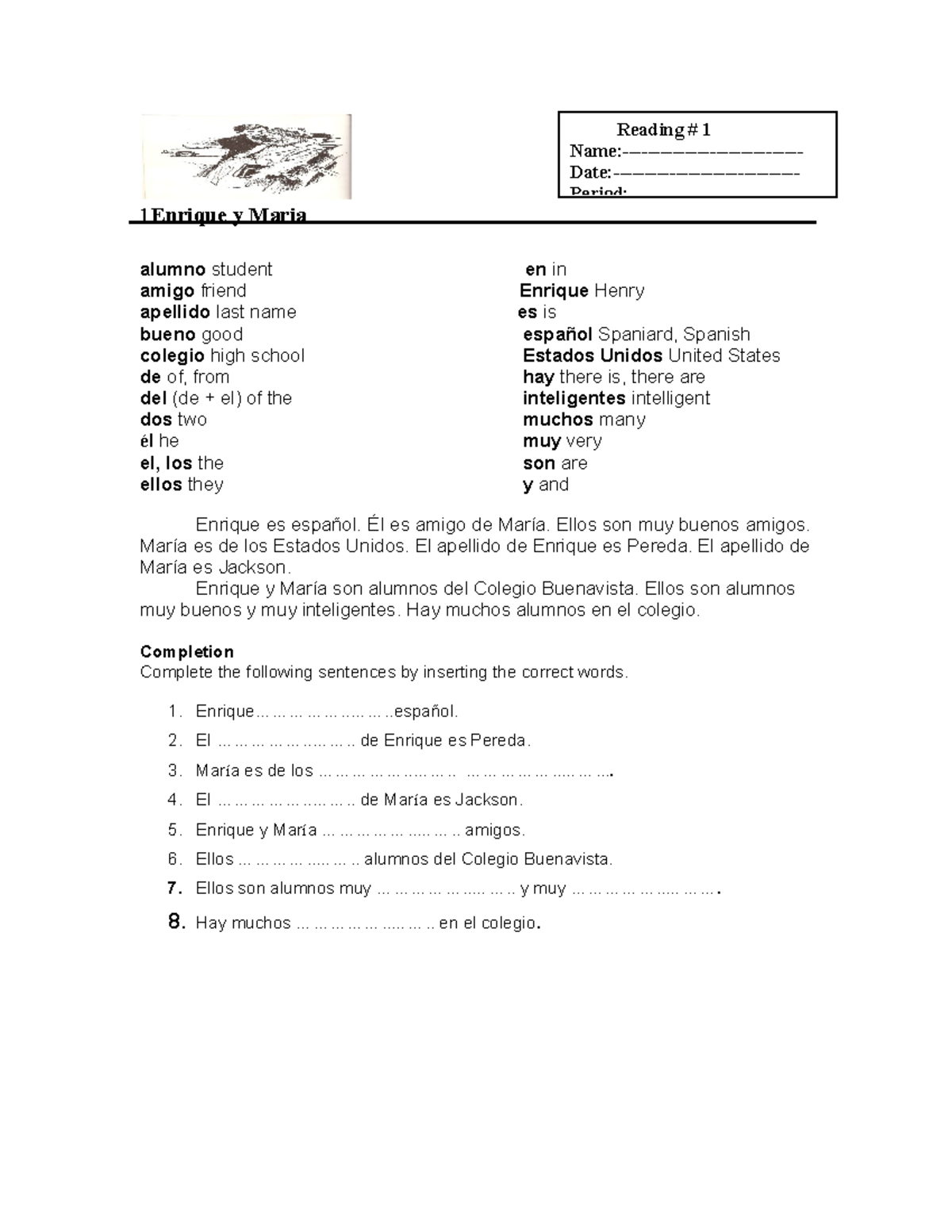 Anisa White - 1 Reading Enrique y Maria - 1 Enrique y Maria alumno ...