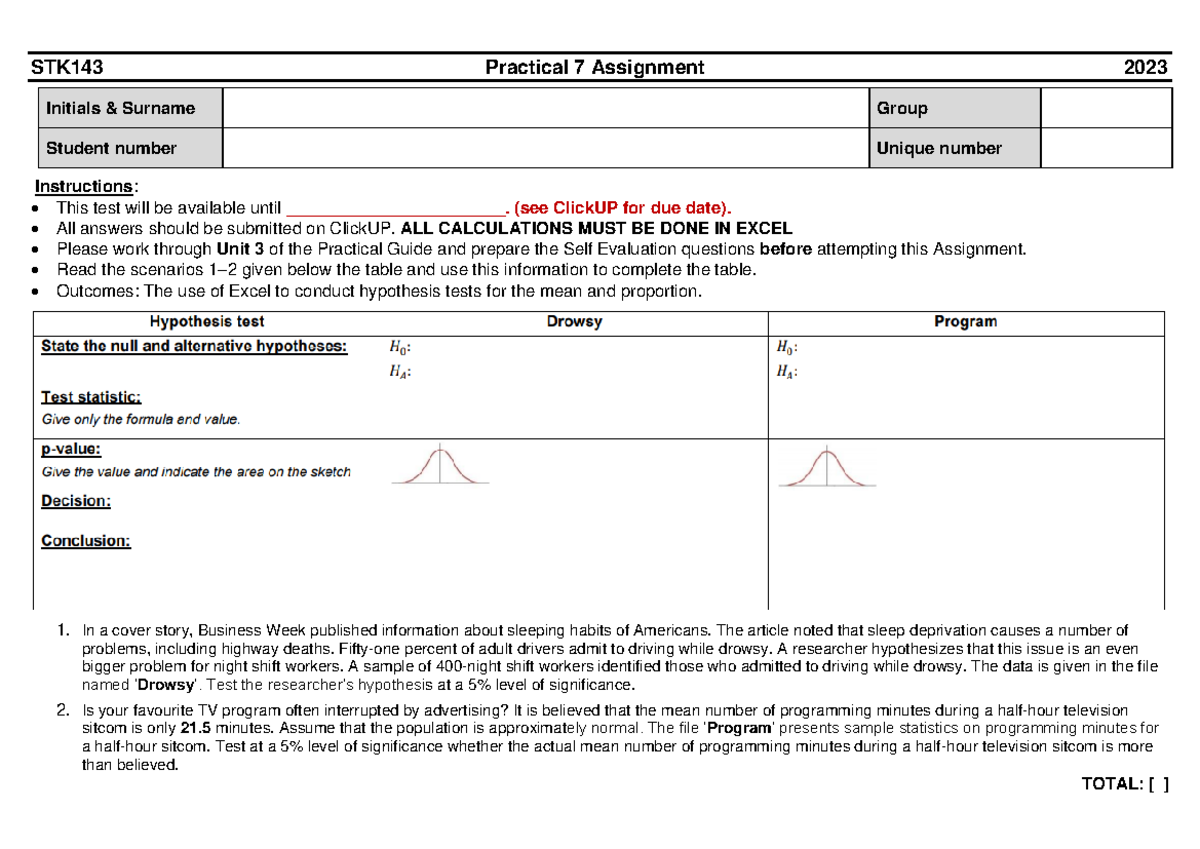 STK143 - Practical 7 Assignment - 2023 - STK 143 Practical 7 Assignment ...
