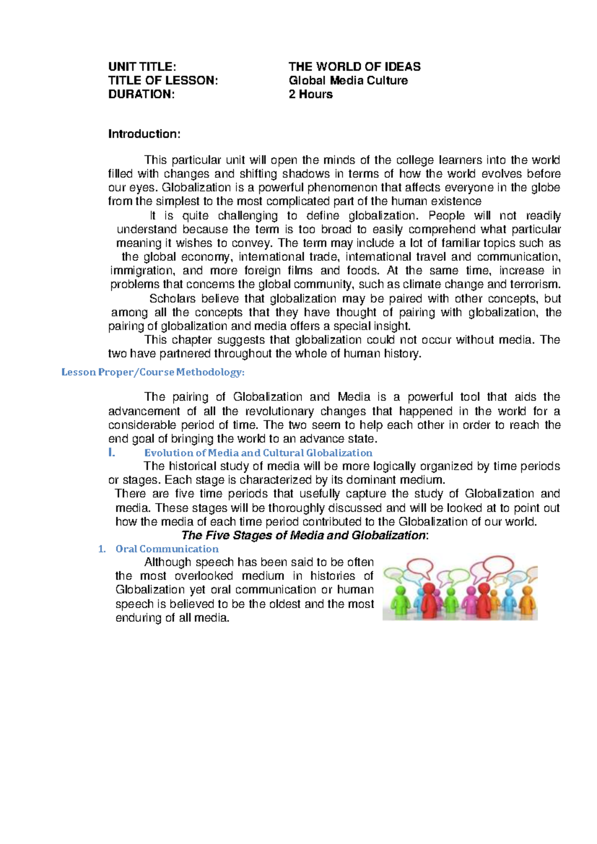 Cultural- Globalization-1 - UNIT TITLE: THE WORLD OF IDEAS TITLE OF ...