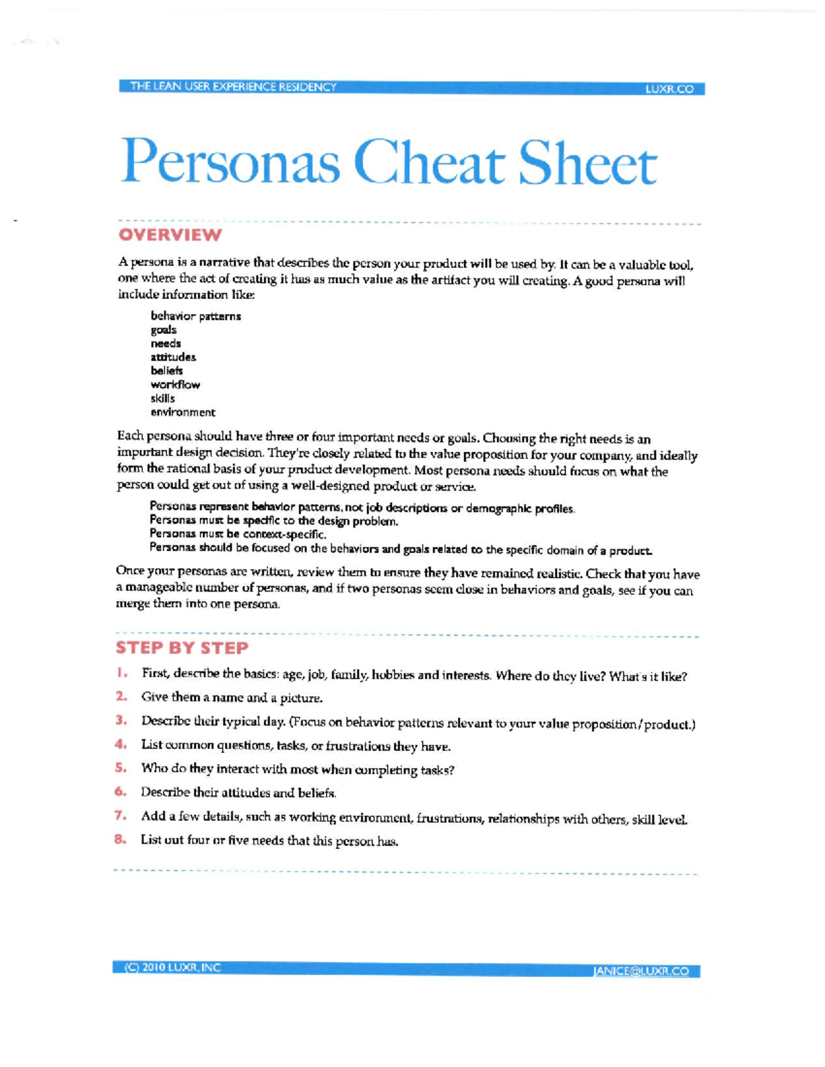 Personas Cheat Sheet - persona based marketing - AEM 2400 - Studocu