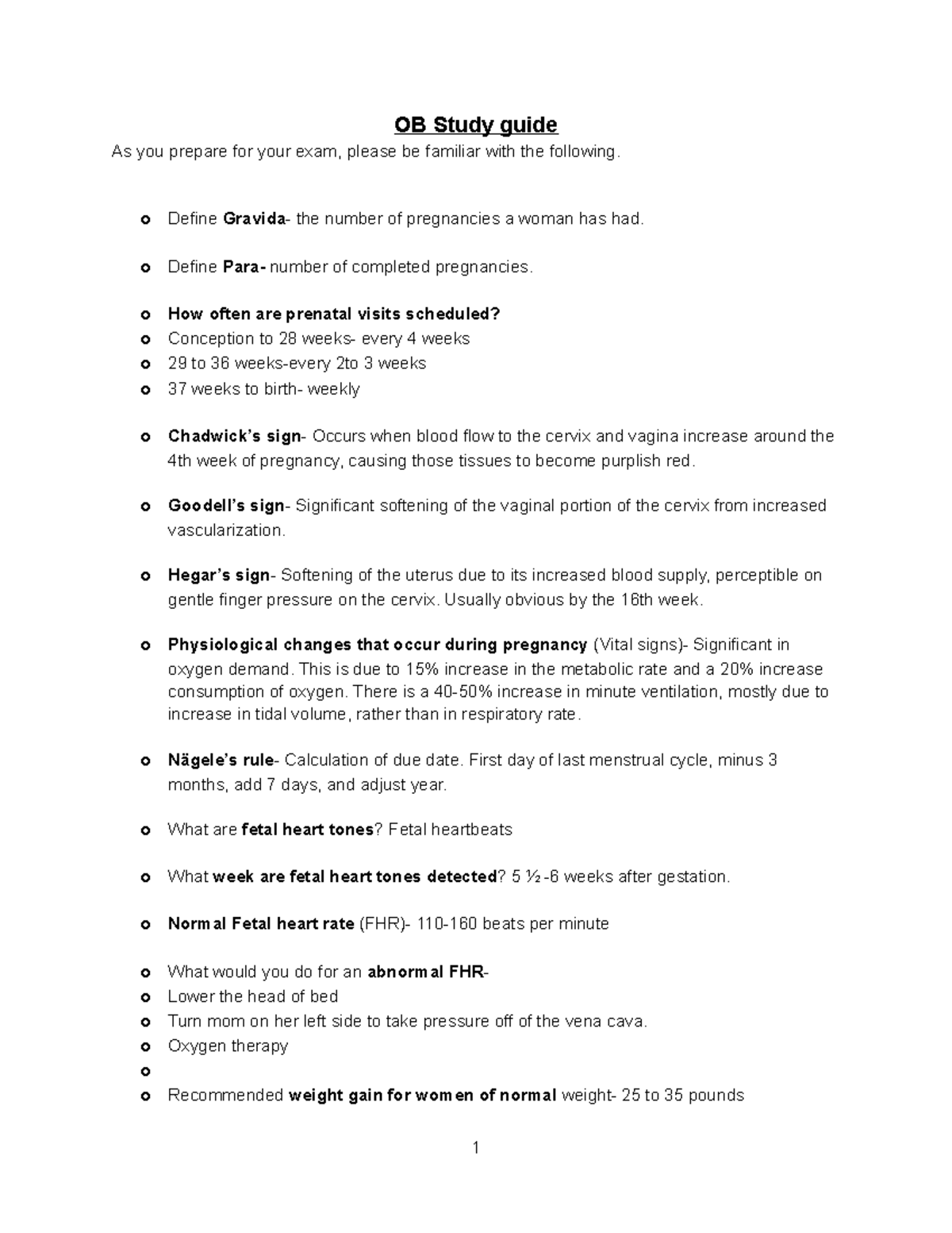 OB Study Guide Answered - OB Study guide As you prepare for your exam ...