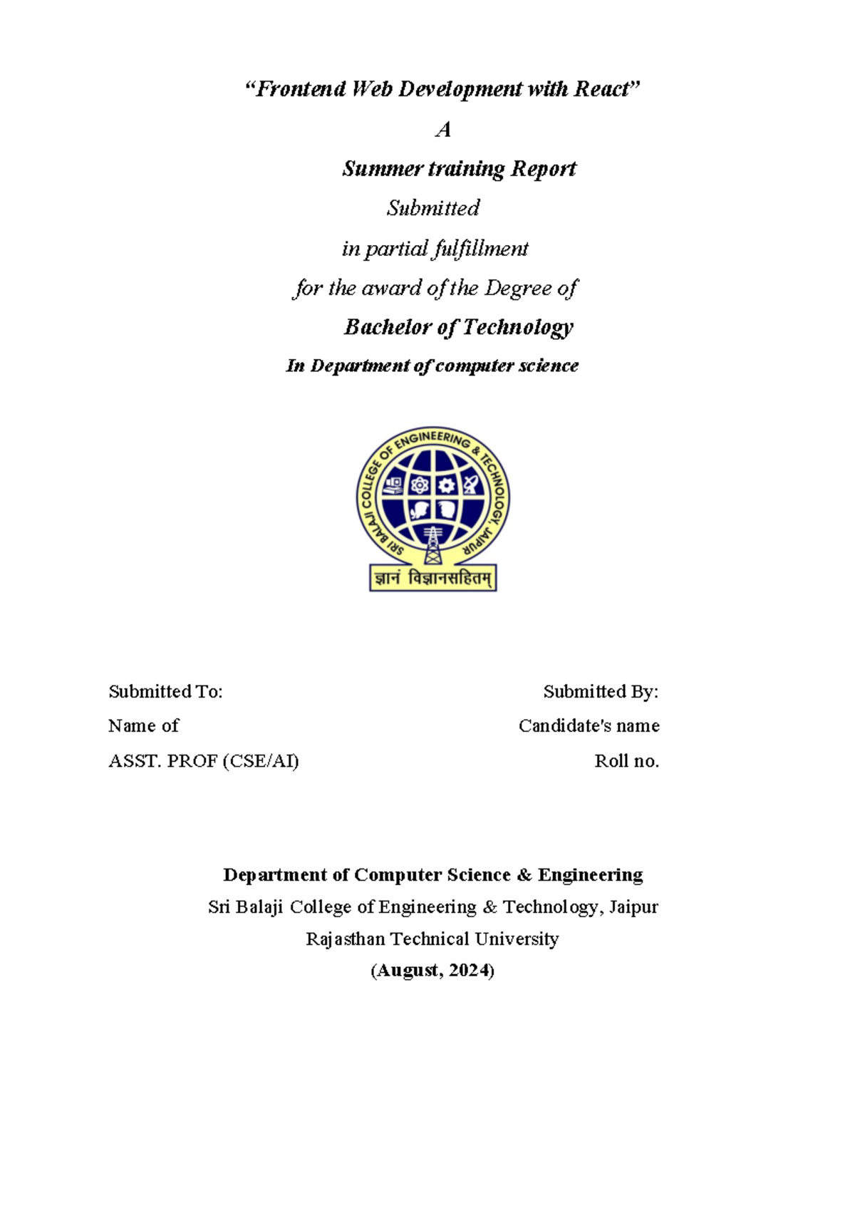 React File - “Frontend Web Development with React” A Summer training Report Submitted in partial ...