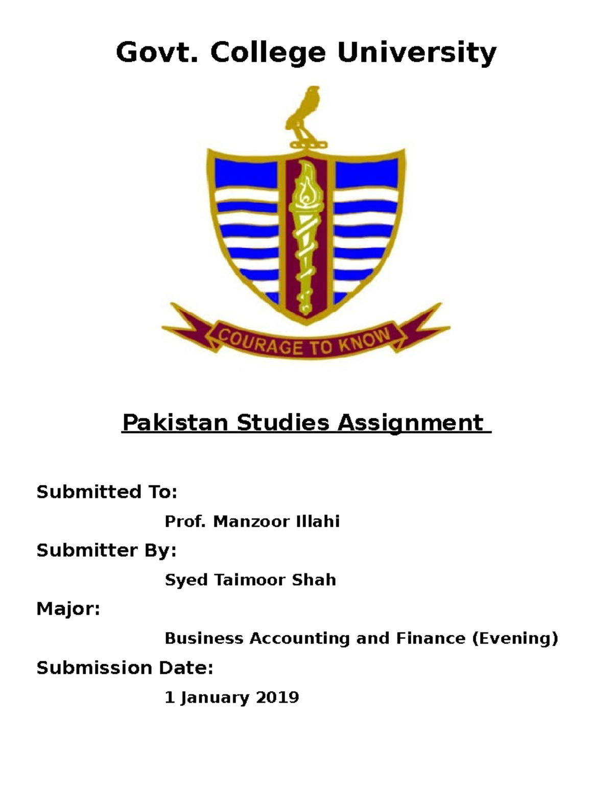 Kashmir - Govt. College University Pakistan Studies Assignment ...