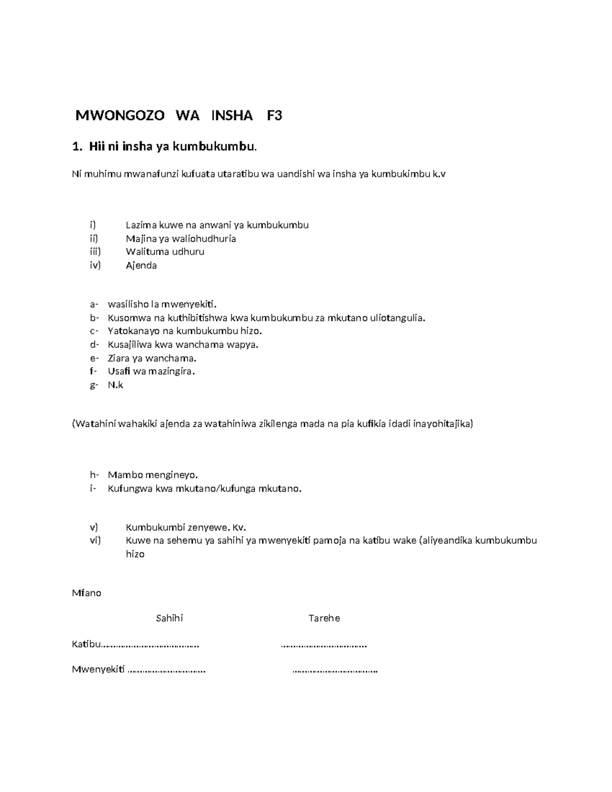 Kiswahili f3 p1 insha - Fine - MWONGOZO WA INSHA F 1. Hii ni insha ya ...