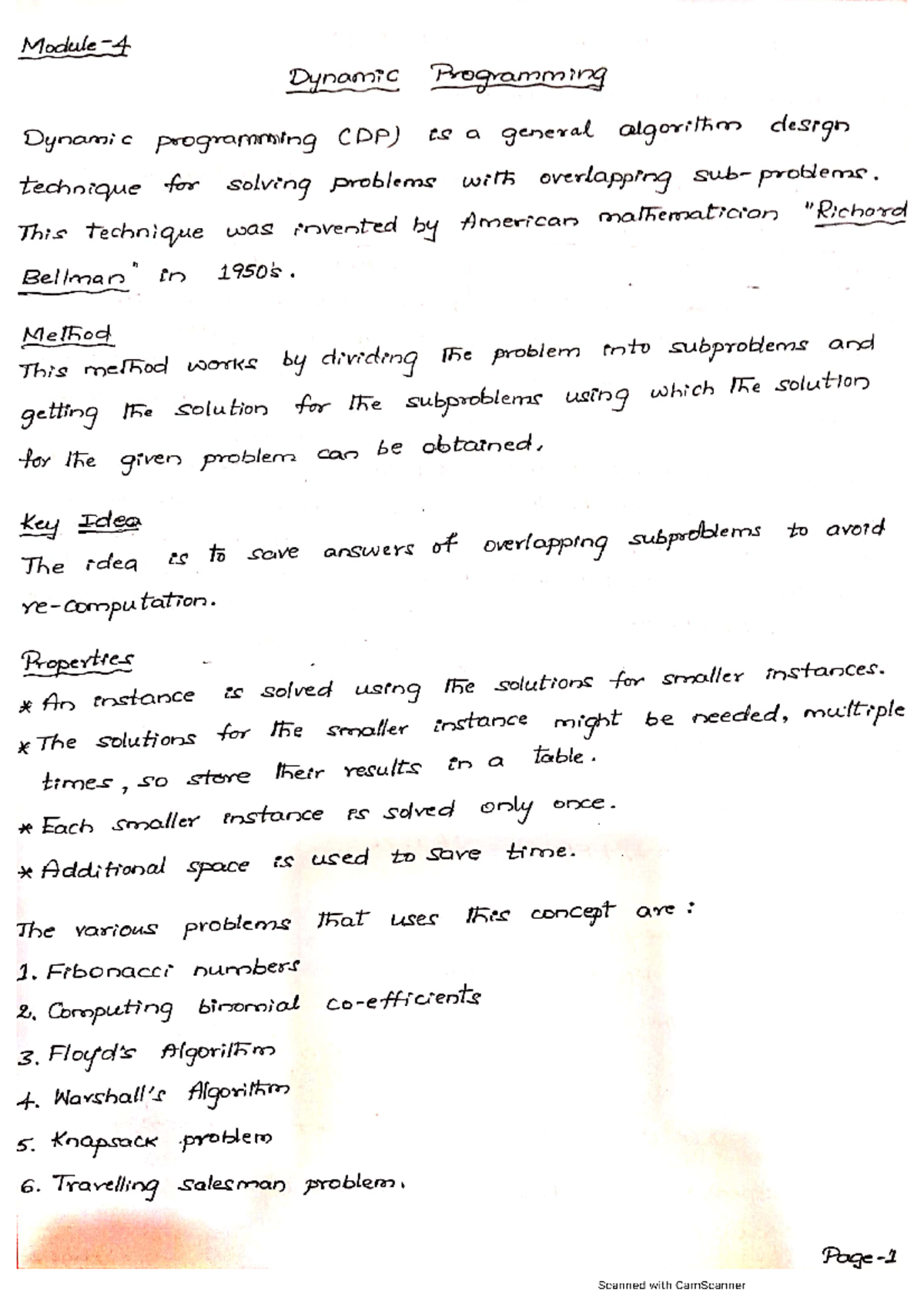 DAA Module 4 Notes - Dynamic Programming Dynamic programming CDP) is a ...