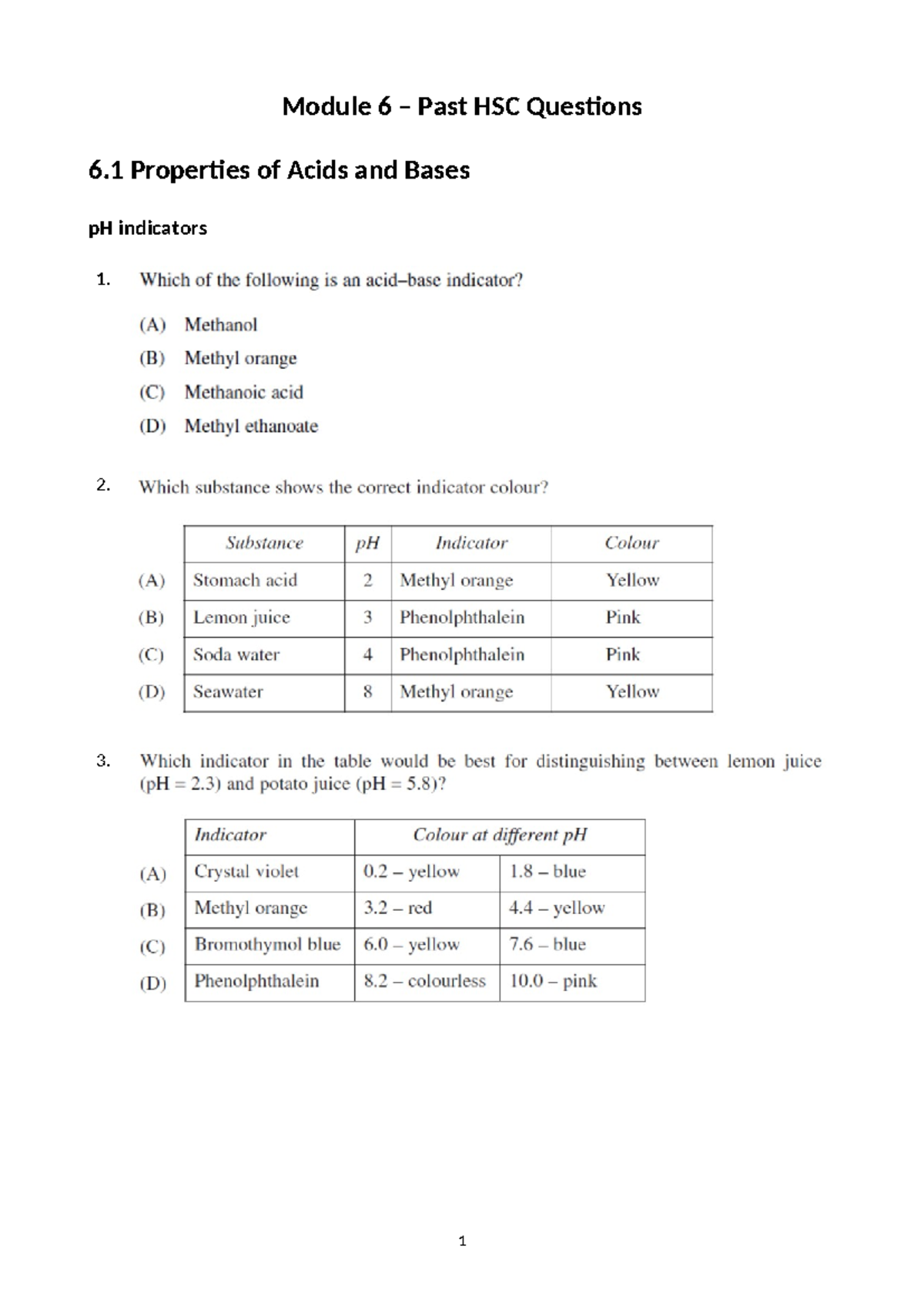 Module 6 - Past HSC questions - Module 6 – Past HSC Questions 6 ...