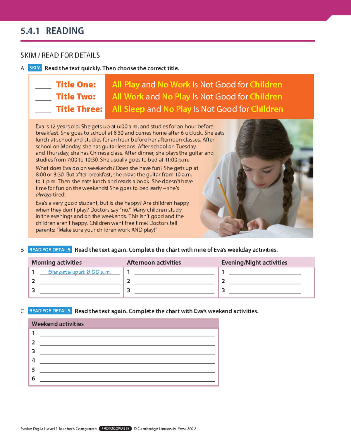 Evolve Digital Level 1 Worksheets 5.4.1 - SKIM / READ FOR DETAILS A ...