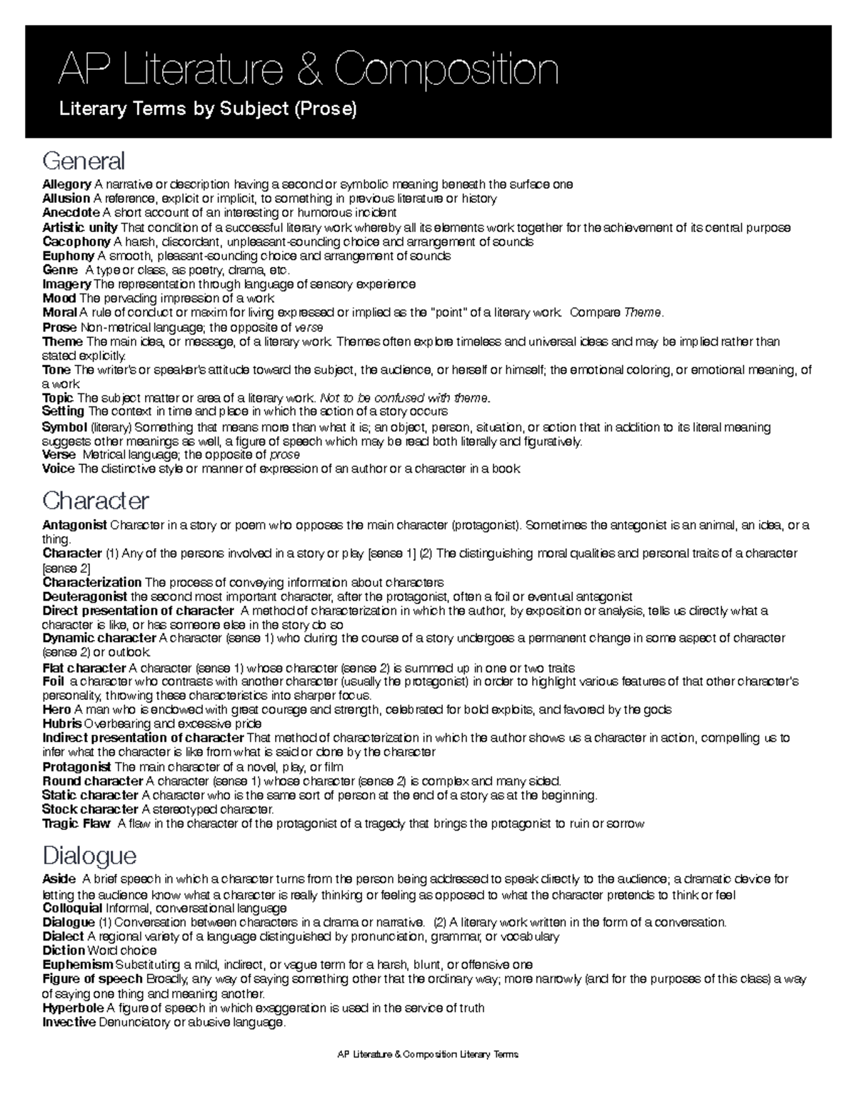 AP Lit - Literary Terms 2 - General Allegory A narrative or description ...