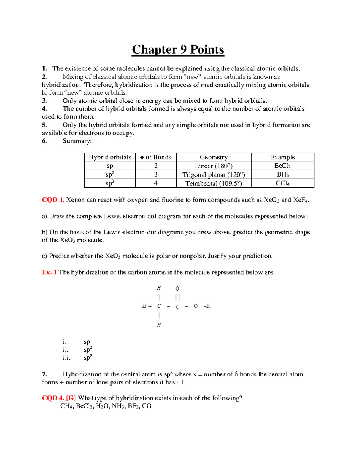 2425 Level N Chemistry Chapter 9 notes - Chapter 9 Points The existence ...