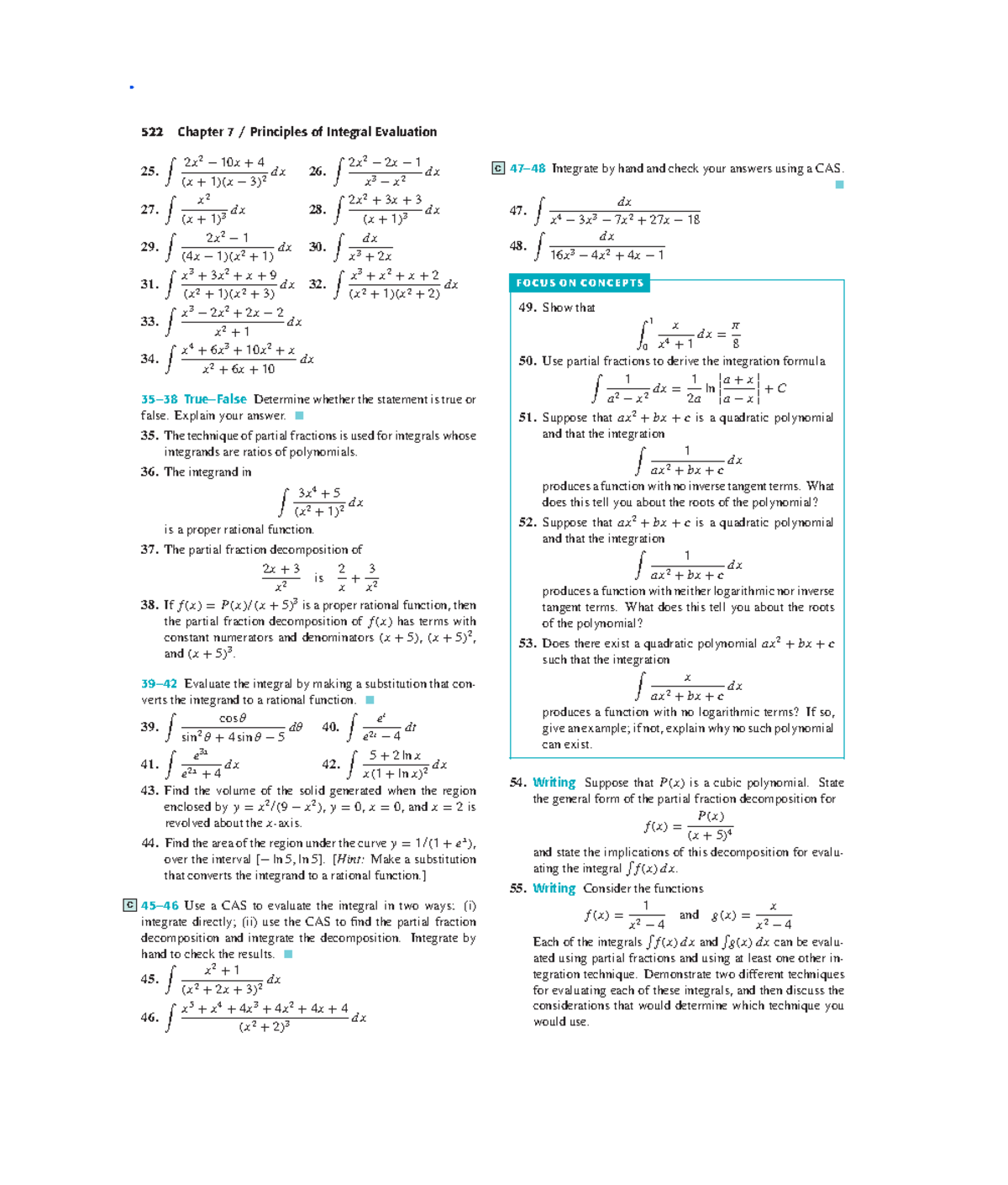 Math work ch7-6 - Math work - 522 Chapter 7 / Principles of Integral Evaluation 25. ∫ 2 x 2 − 10 ...