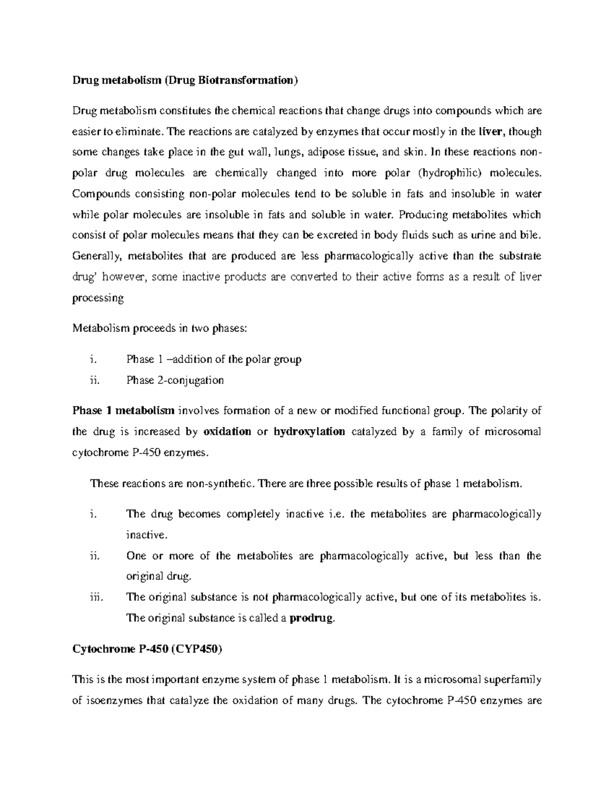 Drug metabolism-1 - Biochemistry - Drug metabolism (Drug ...