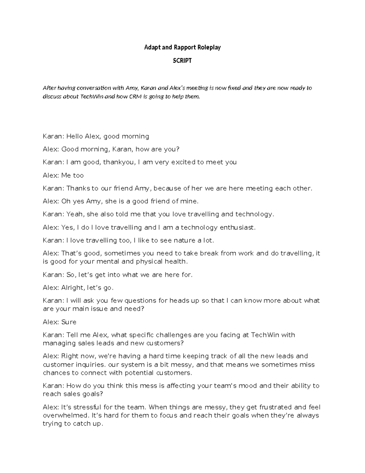 MKTG- 3007 Adapt and Rapport Roleplay - Adapt and Rapport Roleplay ...