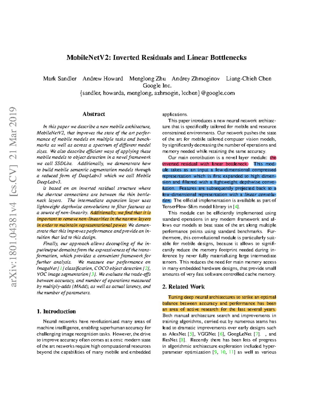 Mobile Net-V2 for stu in 2020. - MobileNetV2: Inverted Residuals and ...