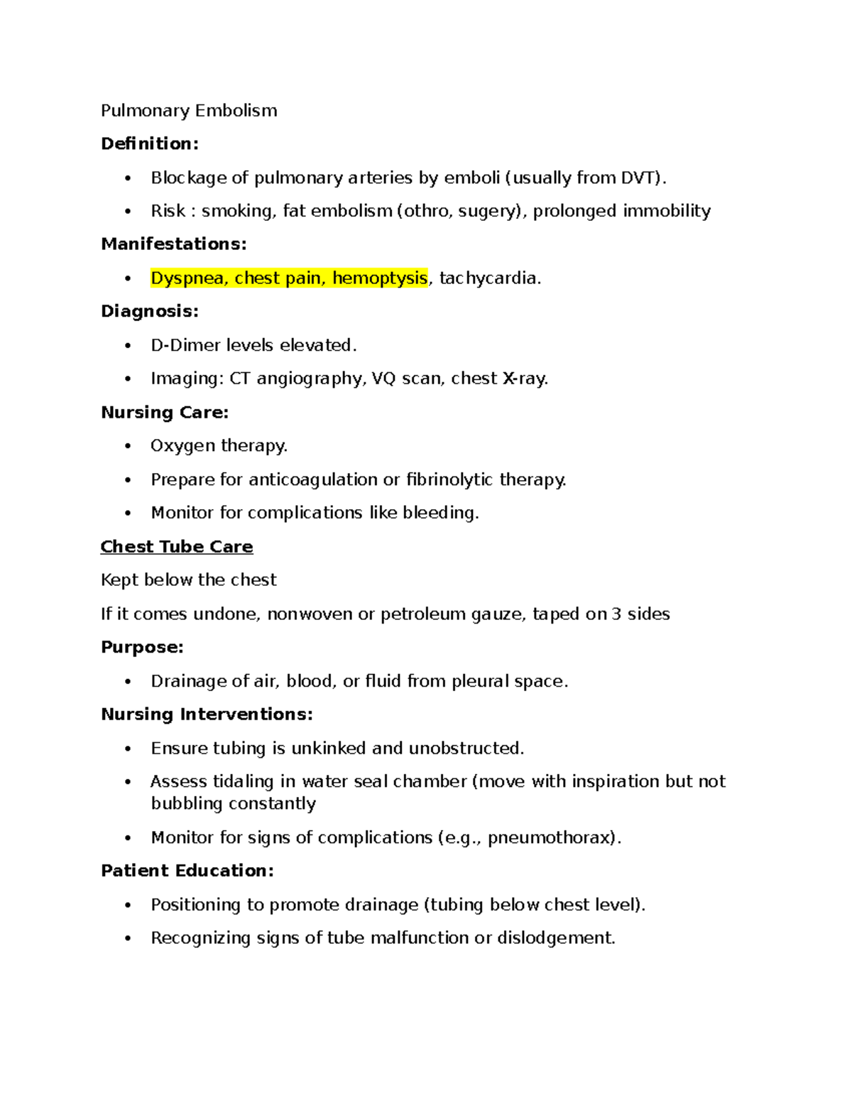 Pulmonary Embolism - Acute lecture notes - Pulmonary Embolism ...