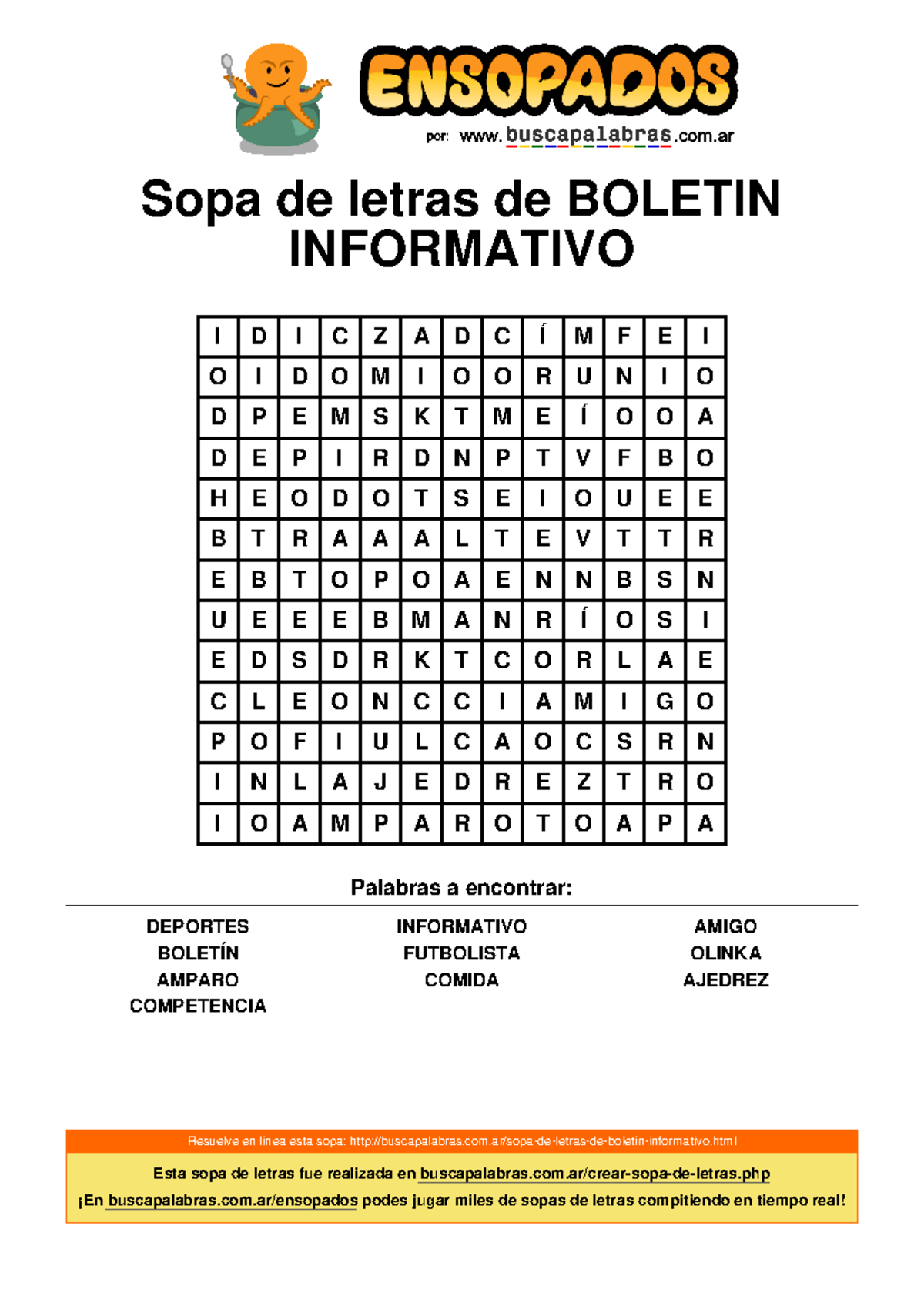 Sopa de letras de boletin informativo - Sopa de letras de BOLETIN ...