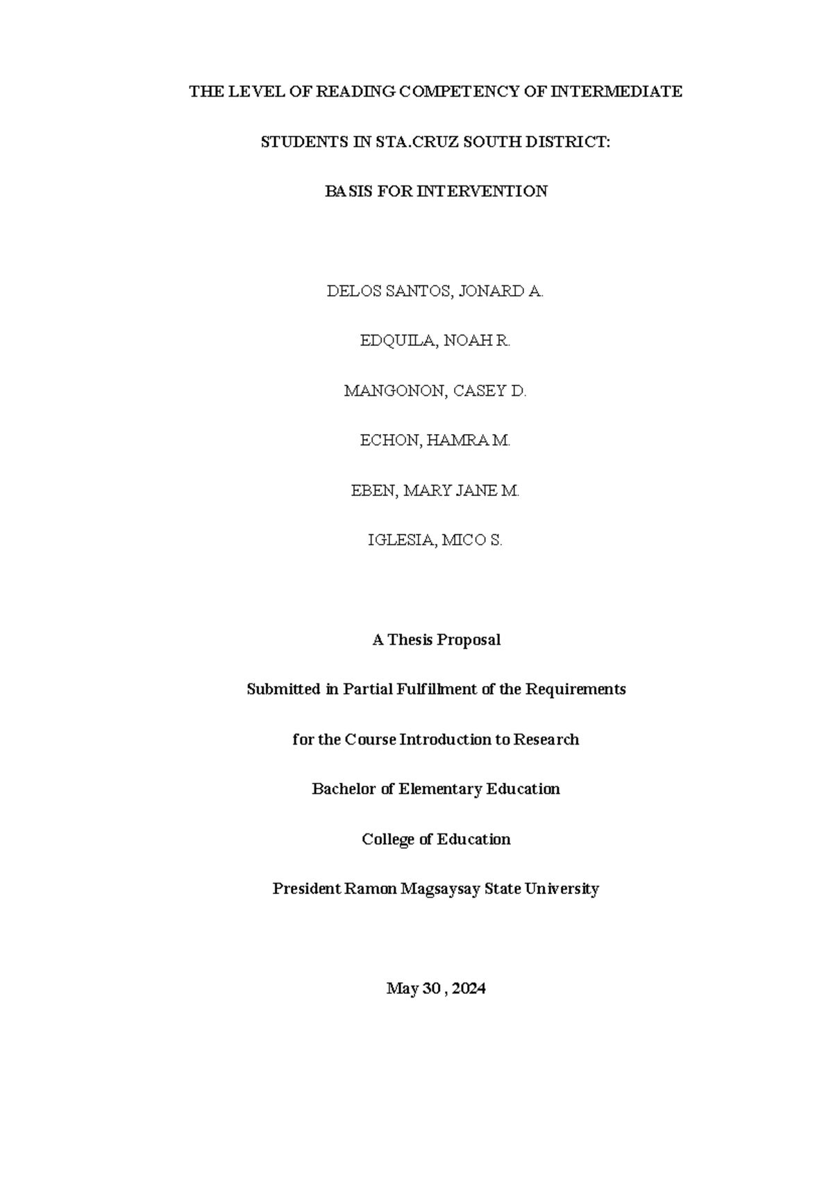 Research 1-5 - THE LEVEL OF READING COMPETENCY OF INTERMEDIATE STUDENTS ...