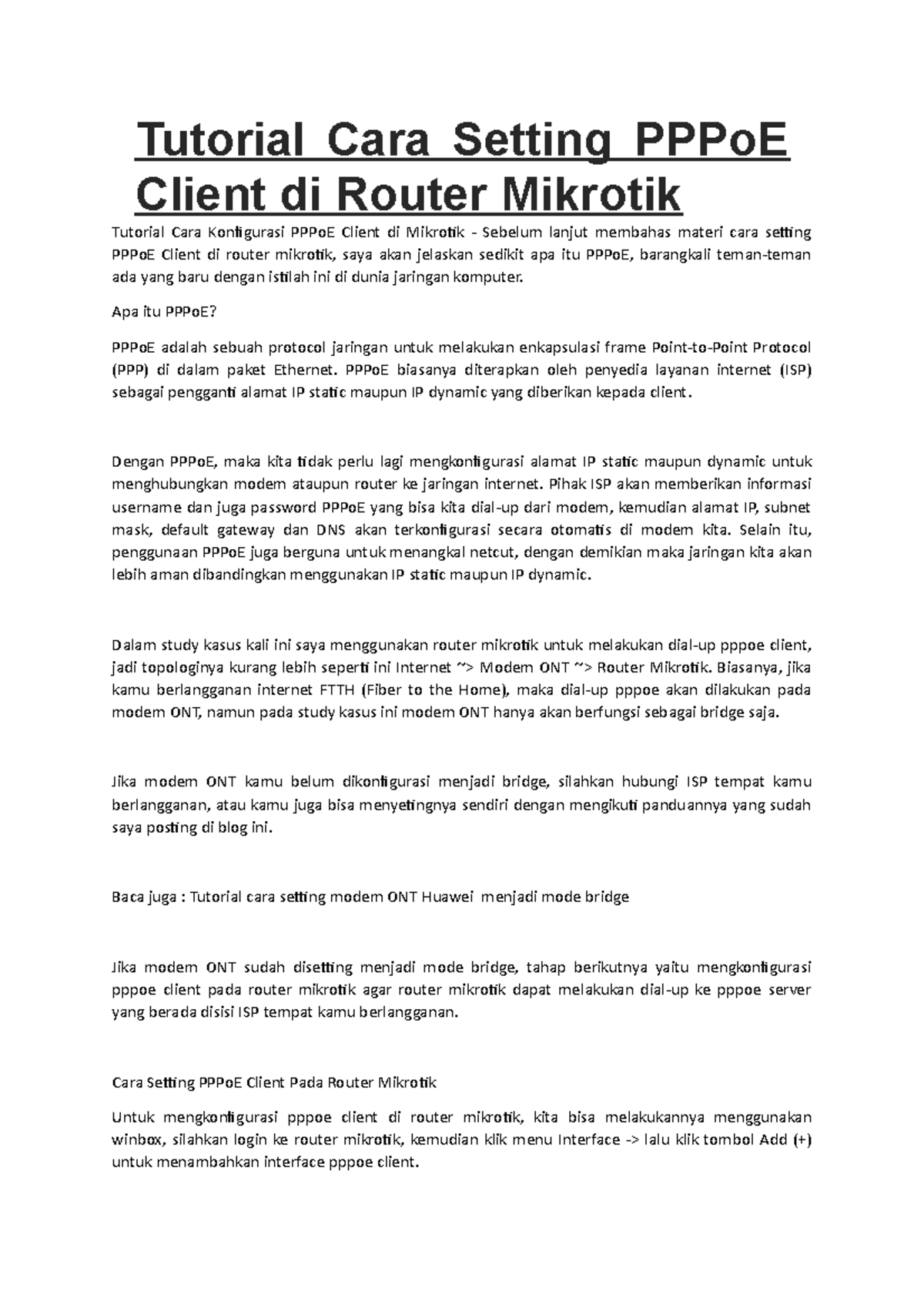 Tutorial Cara Setting PPPo E Client di Router Mikrotik - Tutorial Cara Setting PPPoE Client di ...