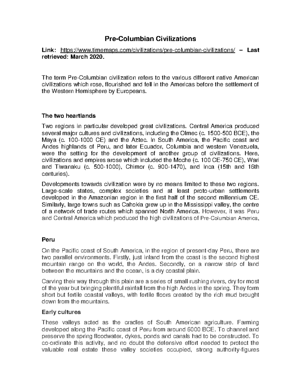 Pre-Columbian Civilizations - Pre-Columbian Civilizations Link: - Studocu