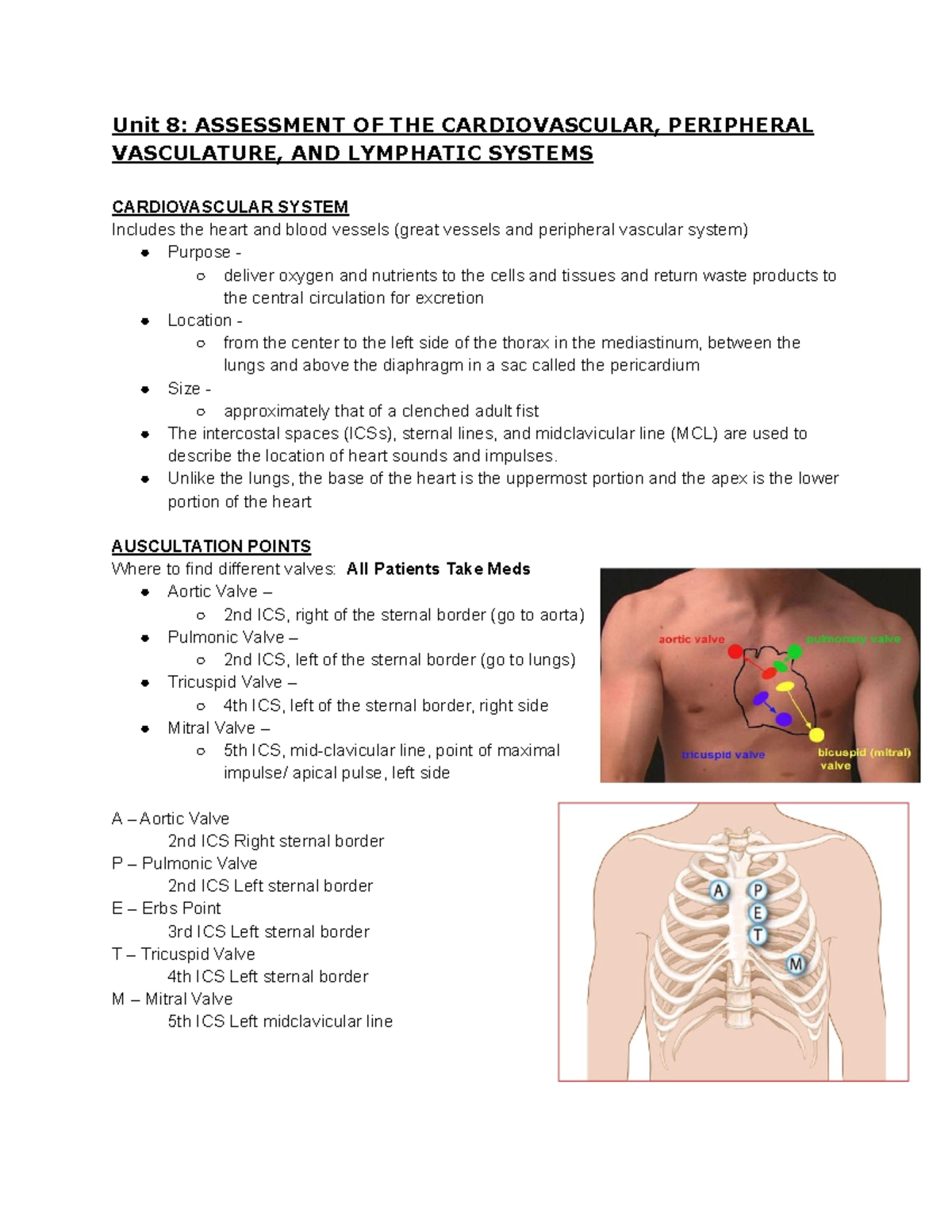 NSG121 Exam 3 study guide - Unit 8: ASSESSMENT OF THE CARDIOVASCULAR ...