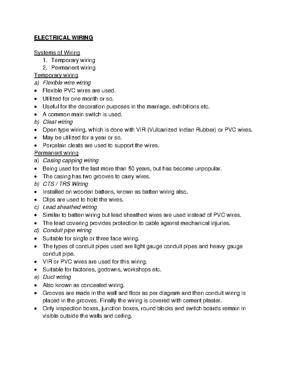 Systems of wiring - lecture notes - ELECTRICAL WIRING Systems of Wiring ...