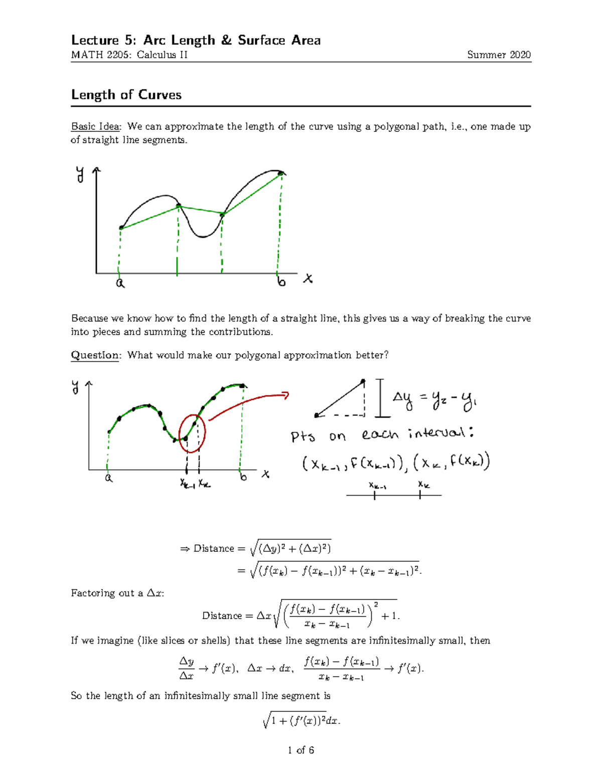 L05 - Arc Length and Surface Area - Lecture 5: Arc Length & Surface ...