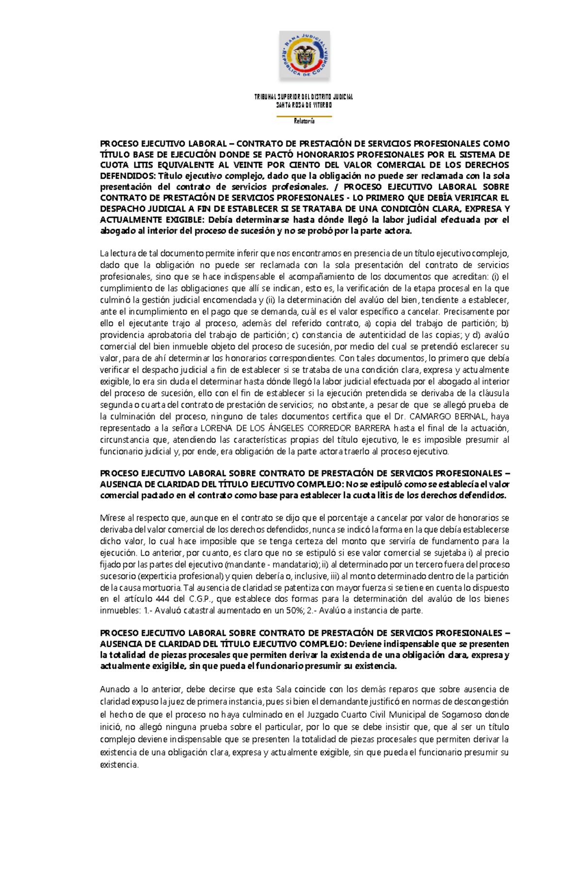 A202000 086 CONF EJE LAB CPS Cuota litis no claro - TRIBUNAL SUPERIOR ...