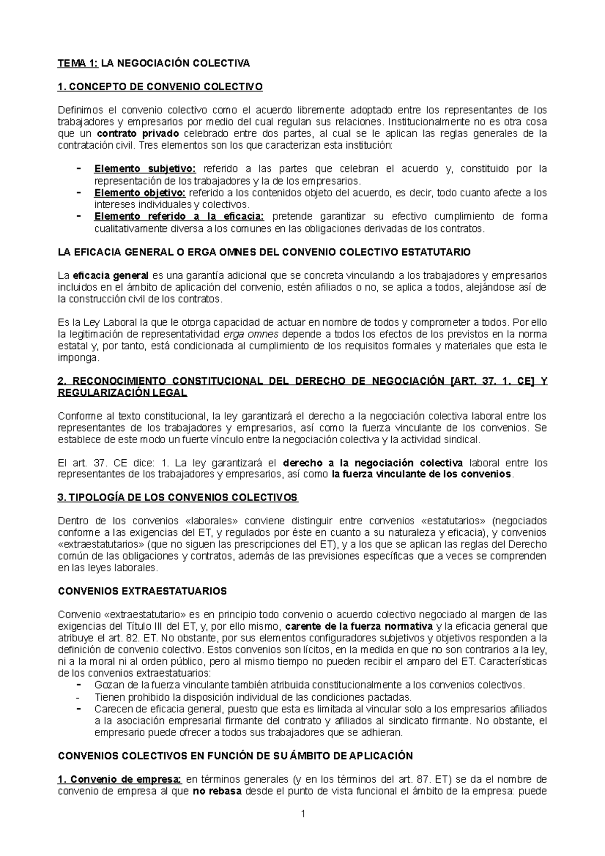 TEMA 1. Negociación Colectiva. Parte 1 - TEMA 1: LA NEGOCIACIÓN COLECTIVA 1. CONCEPTO DE ...