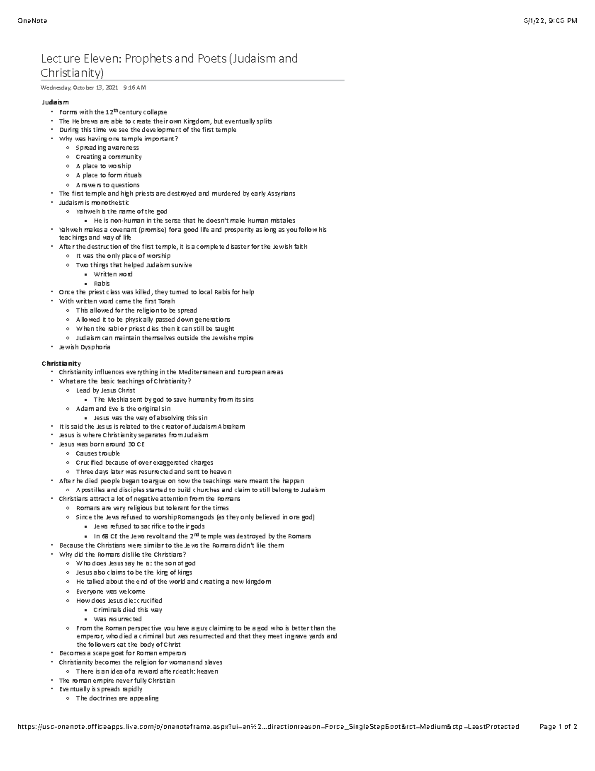Lecture Eleven- Prophets and Poets (Judaism and Christianity) - OneNote ...