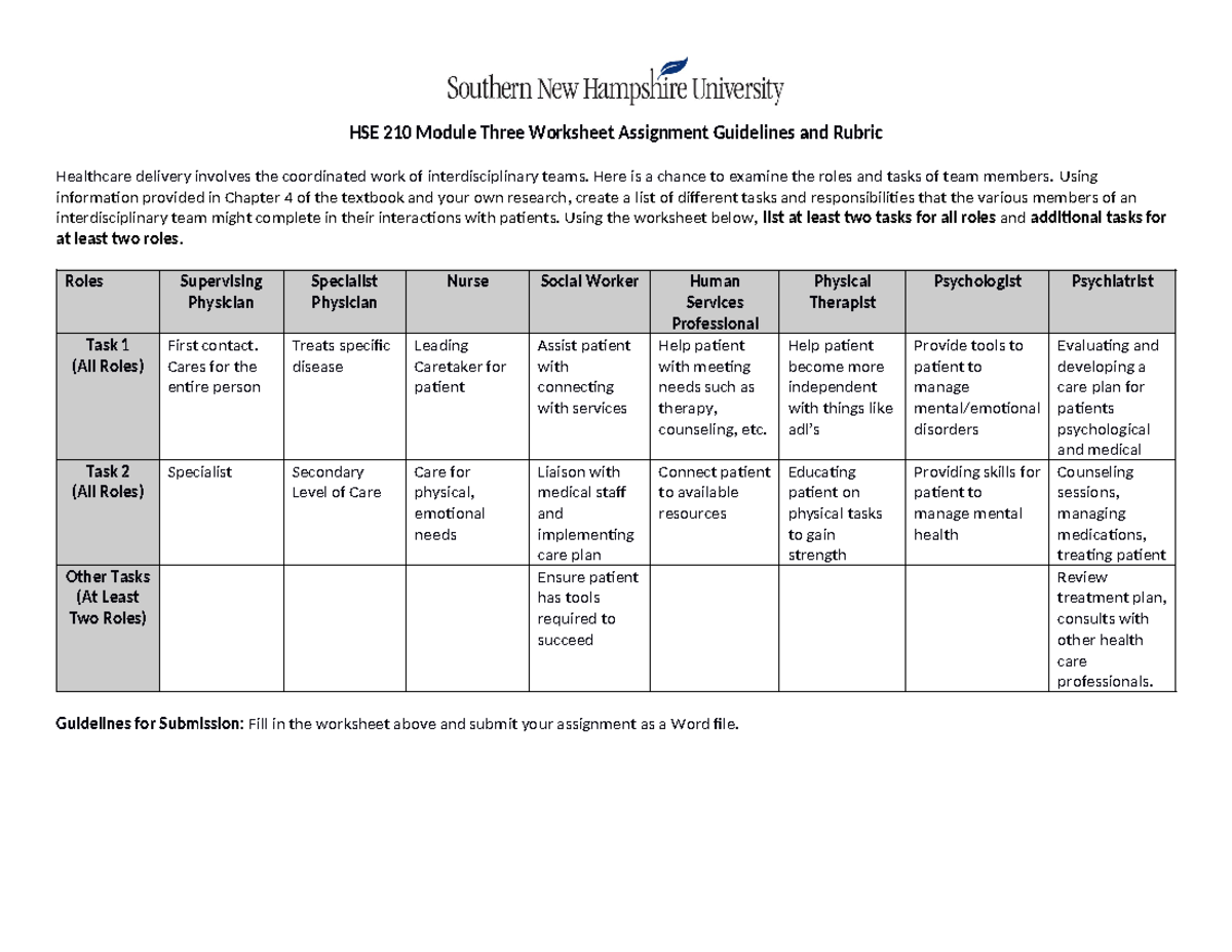 Module Three Worksheet amy - HSE 210 Module Three Worksheet Assignment ...