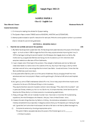 Reading Comprehension -XII - CLASS-XII SUBJECT-ENGLISH SECTION-A ...