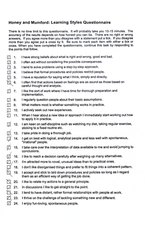 H&M Questionnaire(16) - Honey and Mumford: Learning Styles ...