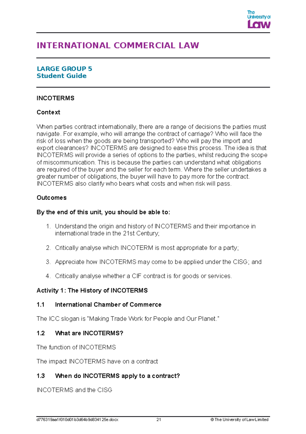 2223 icl lg05 ce01 student guide - INTERNATIONAL COMMERCIAL LAW LARGE ...