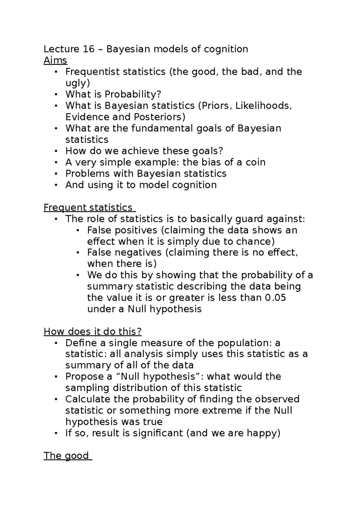 Lecture 16 - Bayesian - Lecture 16 – Bayesian models of cognition Aims ...