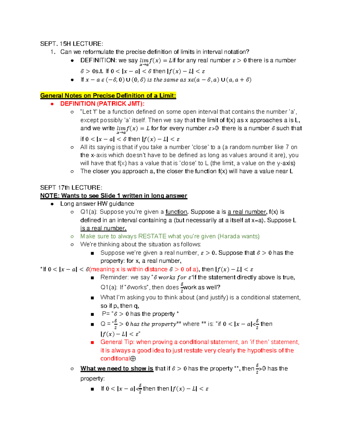 Week 2 Sept 14-20-2 - Epsilon Delta Limits Introduction - SEPT. 15H ...