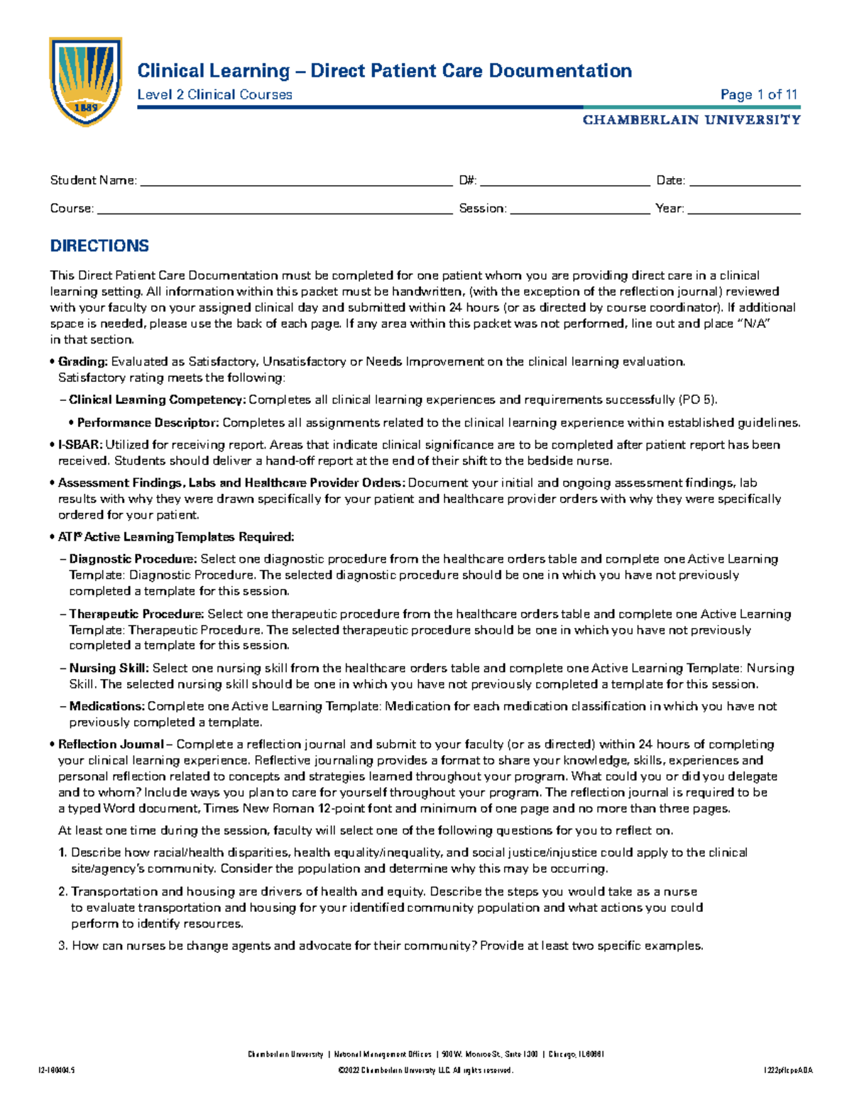 BSN Level 2 Direct Patient Care Documentation - Chamberlain University ...