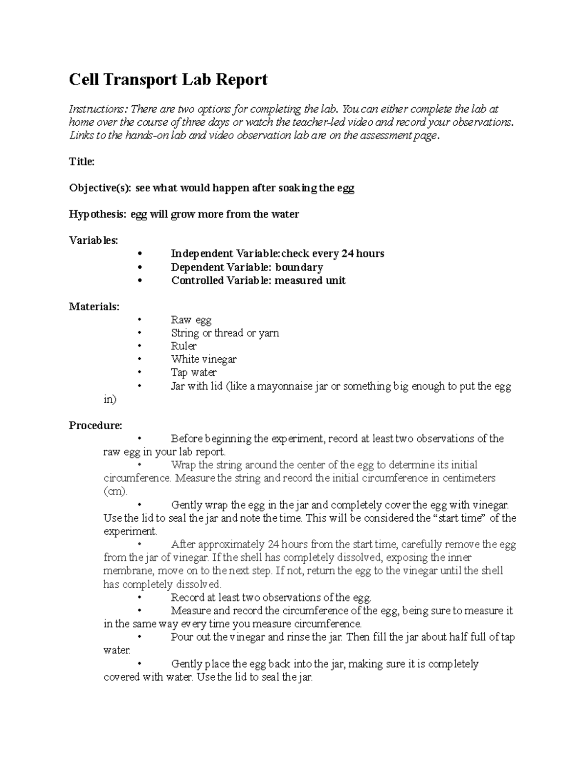 02 04 cell transport lab report - Cell Transport Lab Report ...