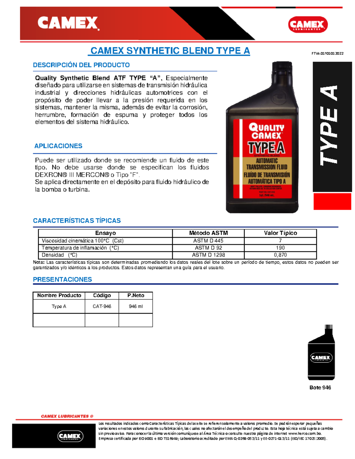Ficha Tecnica Ver 01 Type A Camex Los Resultados Indicados Como