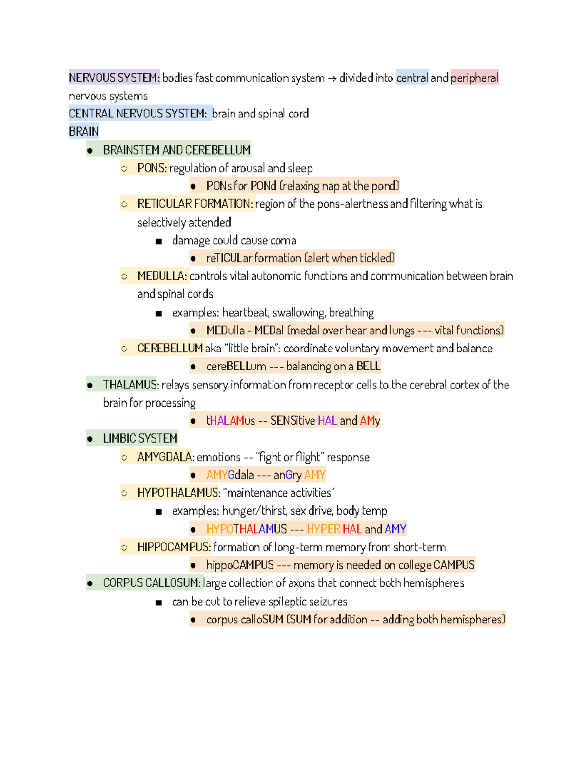 Section 2 Psych - NERVOUS SYSTEM: bodies fast communication system → ...