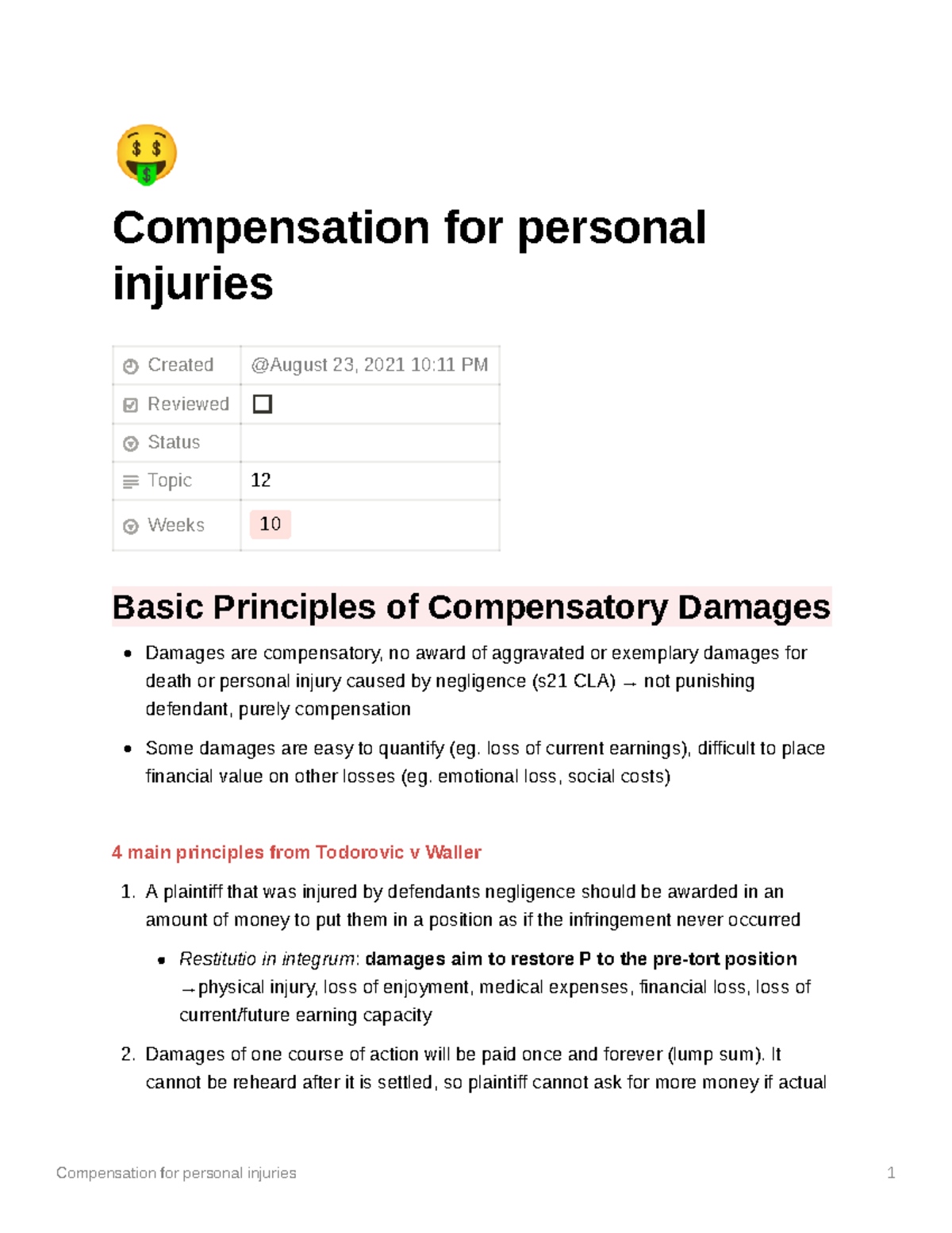 Compensation for personal injuries - A Compensation for personal ...