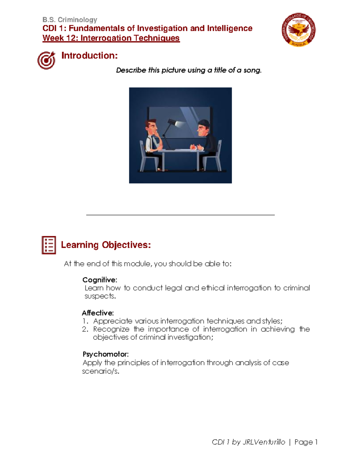 Venturillo Cdi 1 Week 12 Cdi 1 Fundamentals Of Investigation And