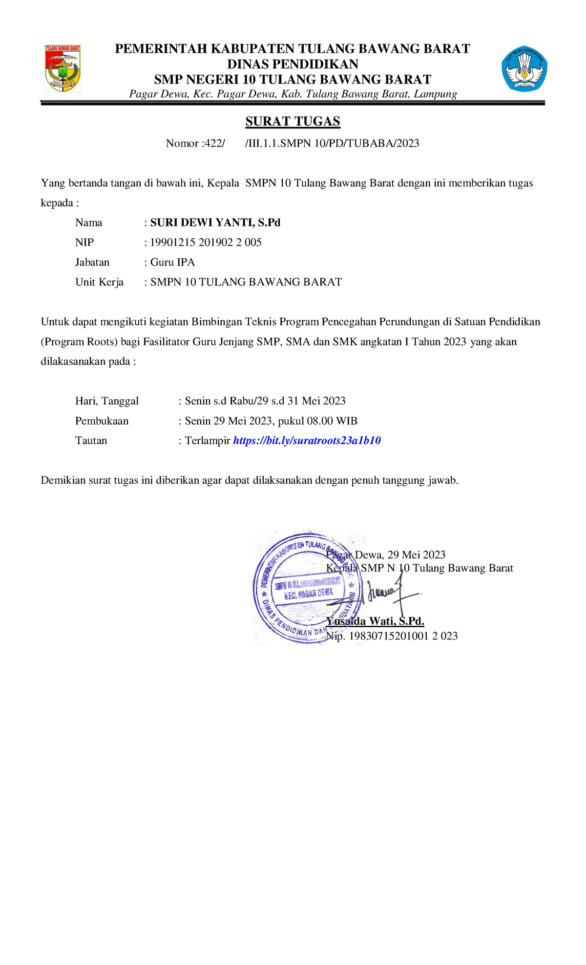 SPT SURI ZOOM PROGRAM ROOTS - PEMERINTAH KABUPATEN TULANG BAWANG BARAT ...