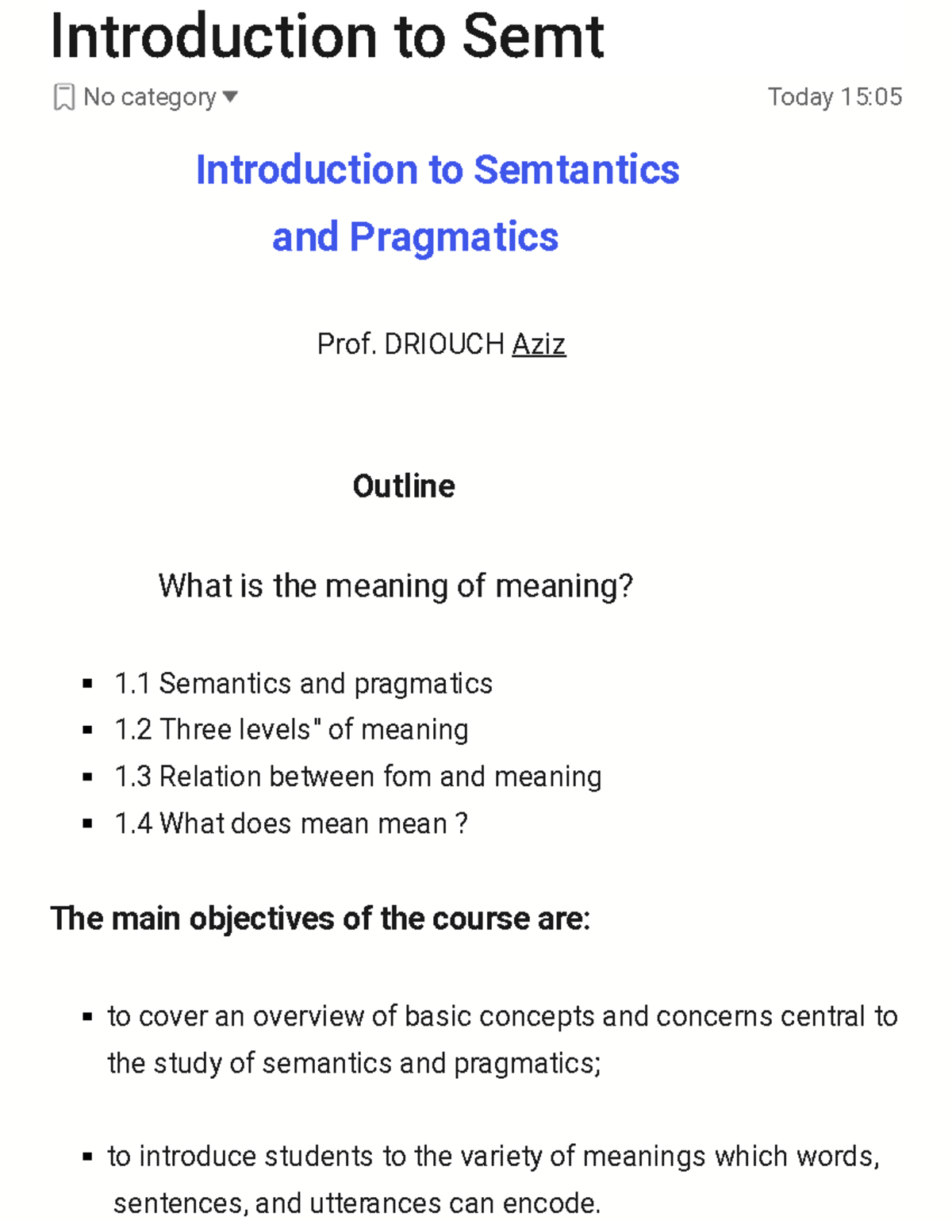 Semtantics and Pragmatics, 1st session, 25 02 22 - Introduction to Semt ...
