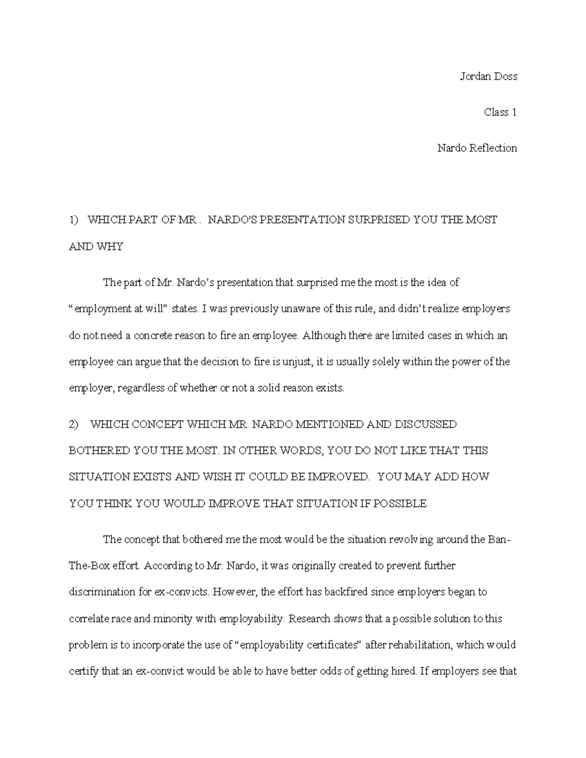 Nardo Reflection- Jordan Doss - Jordan Doss Class 1 Nardo Reflection ...