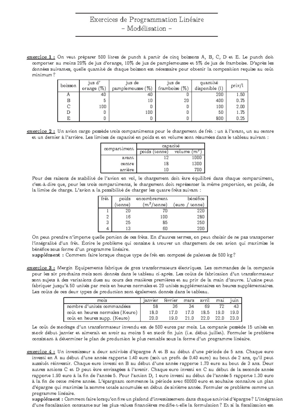 1 pdf exer proglinéaire - Exercices de Programmation Lin ́eaire – Mod ́elisation – exercice 1 ...