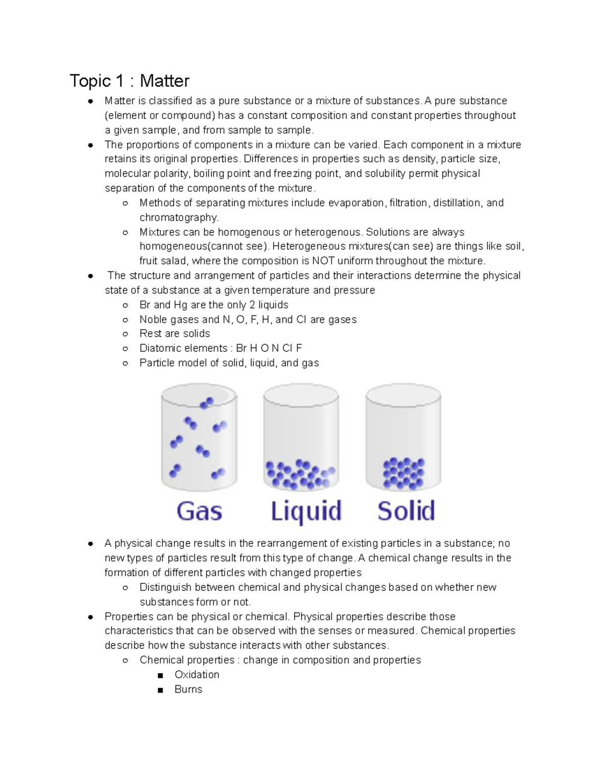 Chemistry Regents - notes - Topic 1 : Matter Matter is classified as a ...